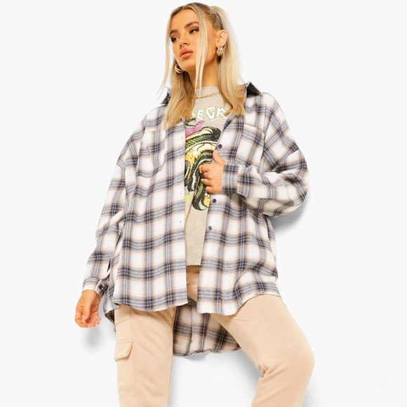 Boohoo | Tops | Extreme Oversized Flannel Shirt With Pockets | Poshmark